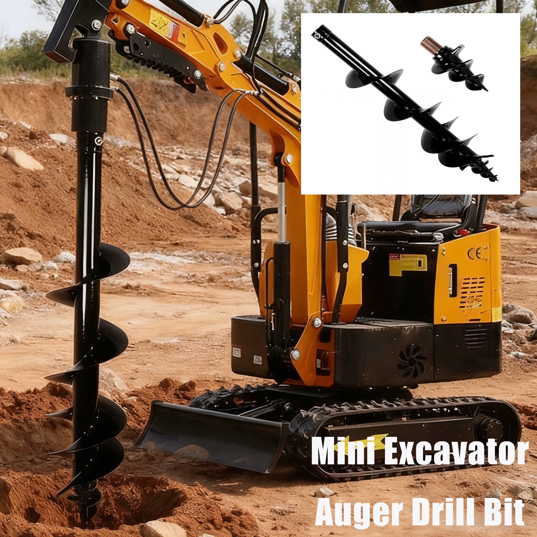 Mini Excavator Auger Drill Bit with Hydraulic Drive, 8" × 34" Auger for ...