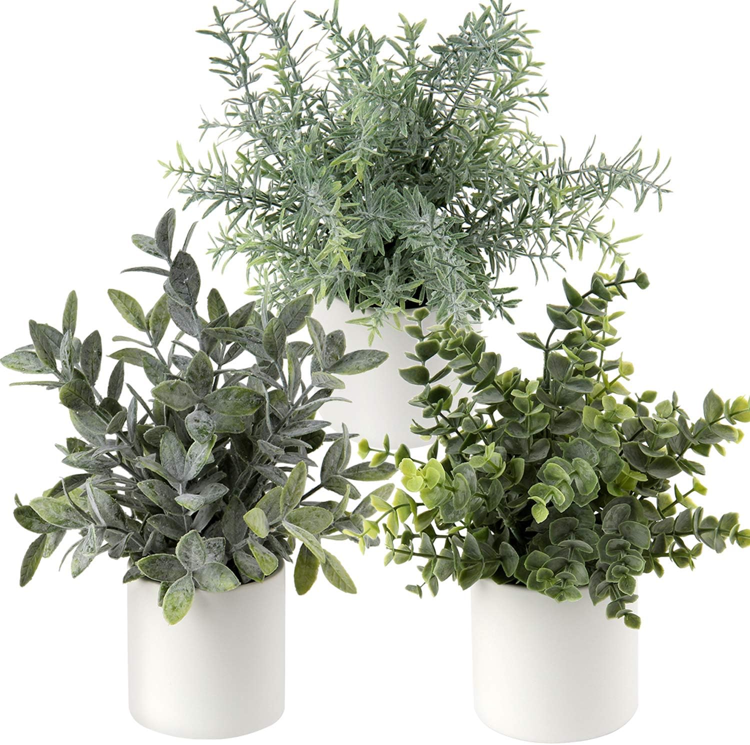 Mini Fake Plants Set of 2 Small Faux Plant Eucalyptus Rosemary Greenery ...