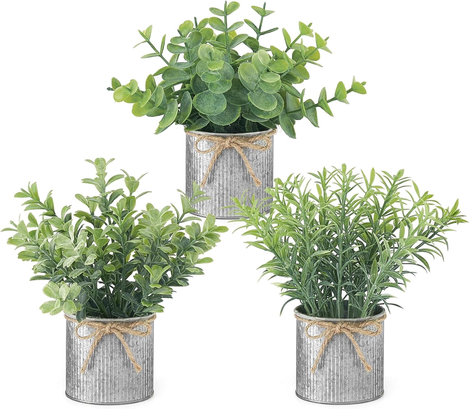 Mini Fake Plants in Farmhouse Galvanized Metal Pots 3 Pack Small Potted ...