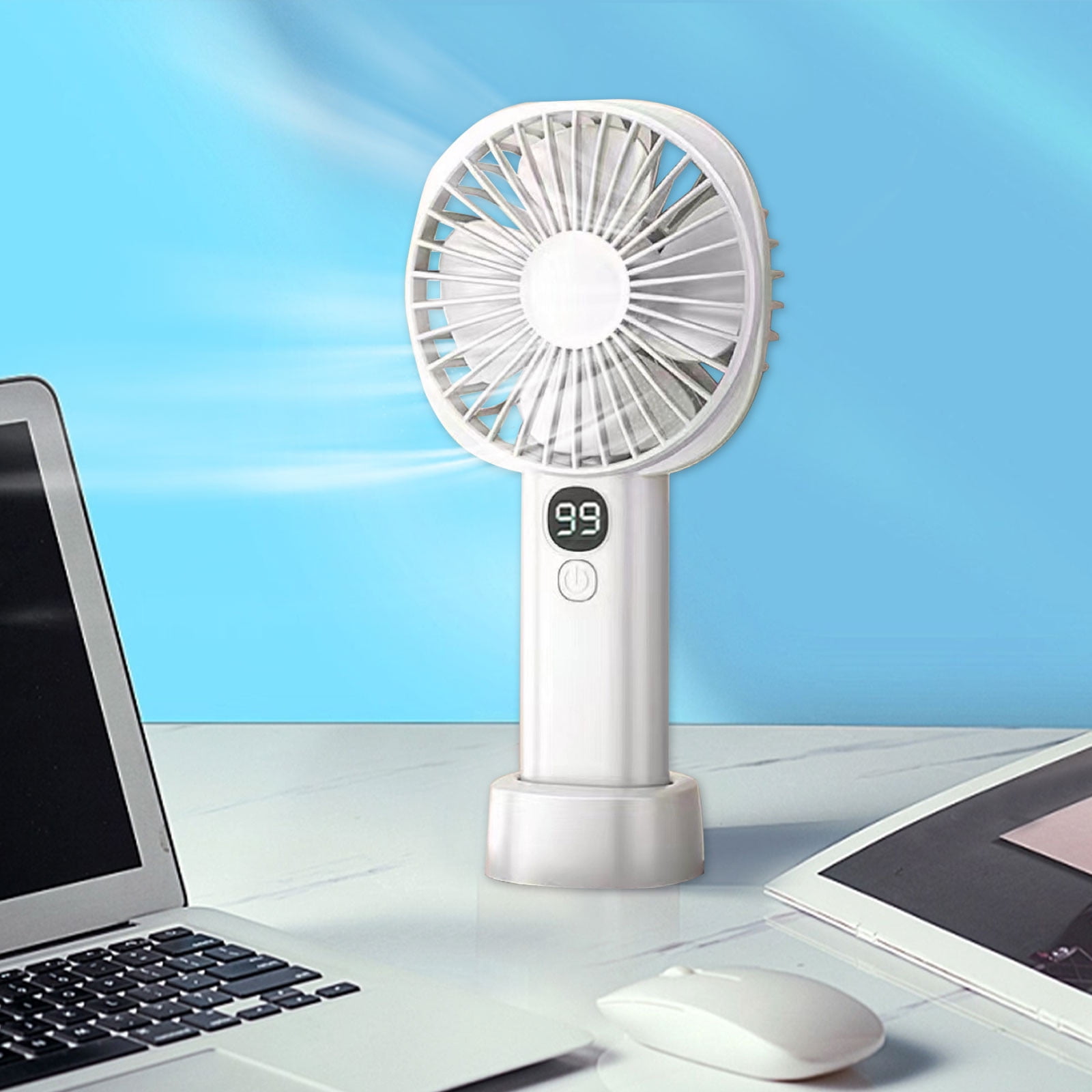 Mini Fan Rechargeable Desktop USB Quiet Five Speed Handheld 4-Blade ...