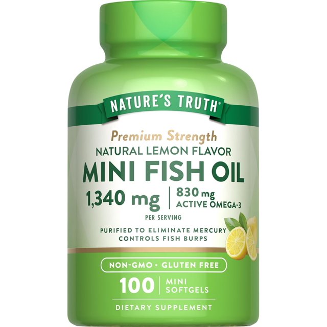 Nature's Truth Mini Fish Oil Omega 3 | 1300 mg | 100 Softgels | Lemon ...