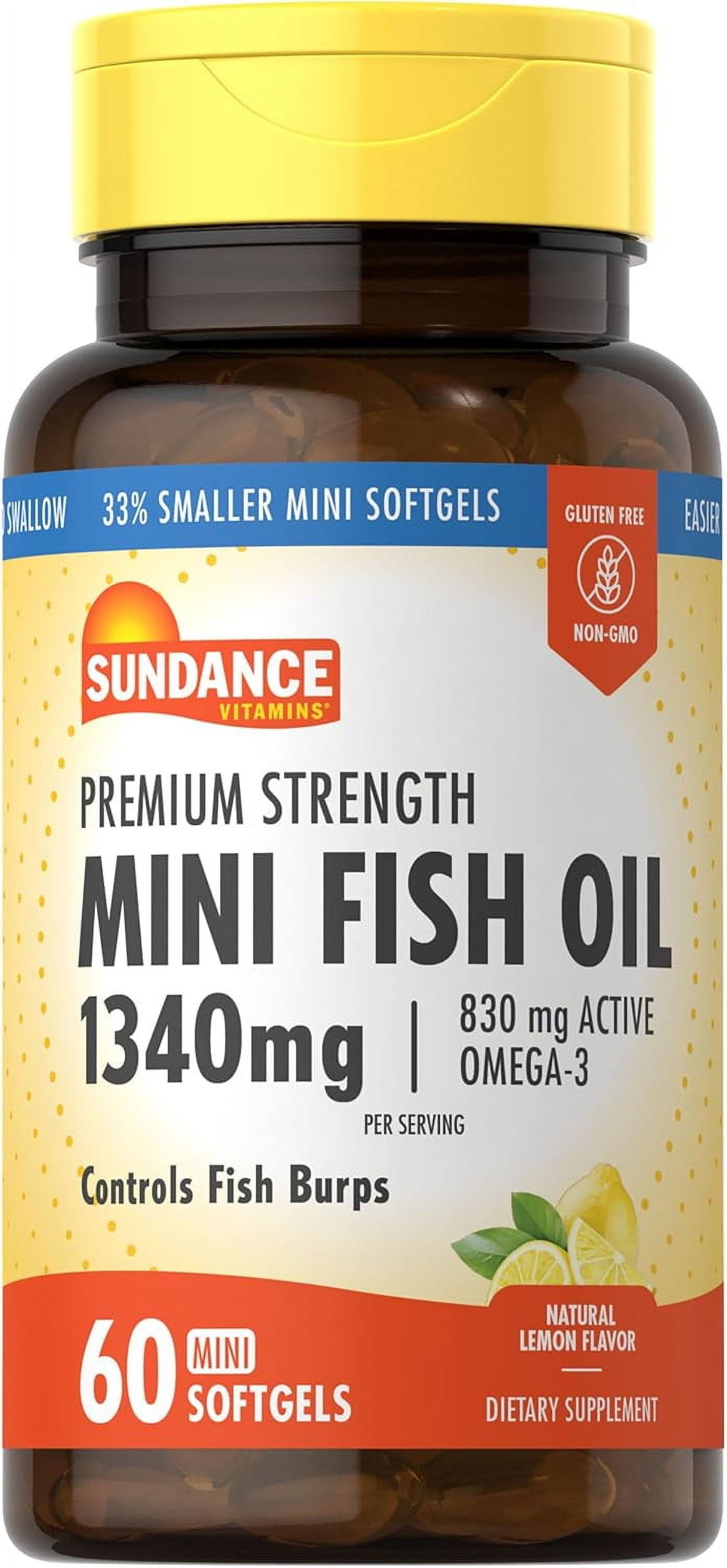 Mini Fish Oil Softgels 1300mg | 60 Count | Lemon Flavor | Non-GMO and ...