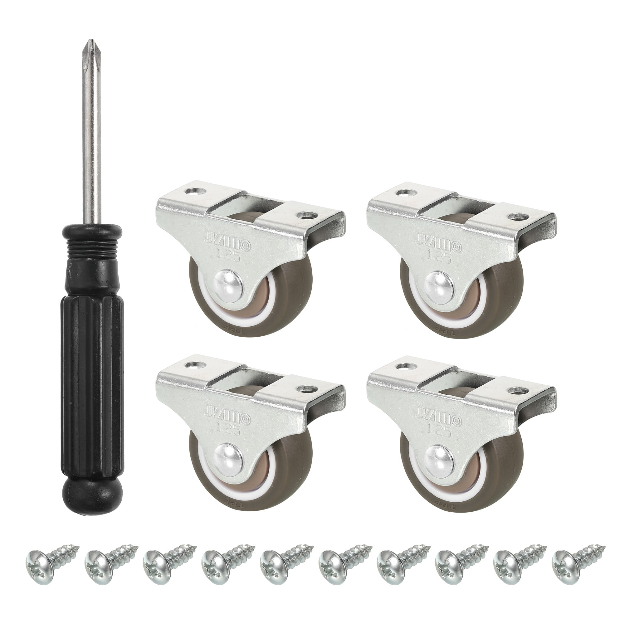 Mini Fixed Caster Wheel 1.25", 4 Pack TPE Rigid Roller with Bearing ...