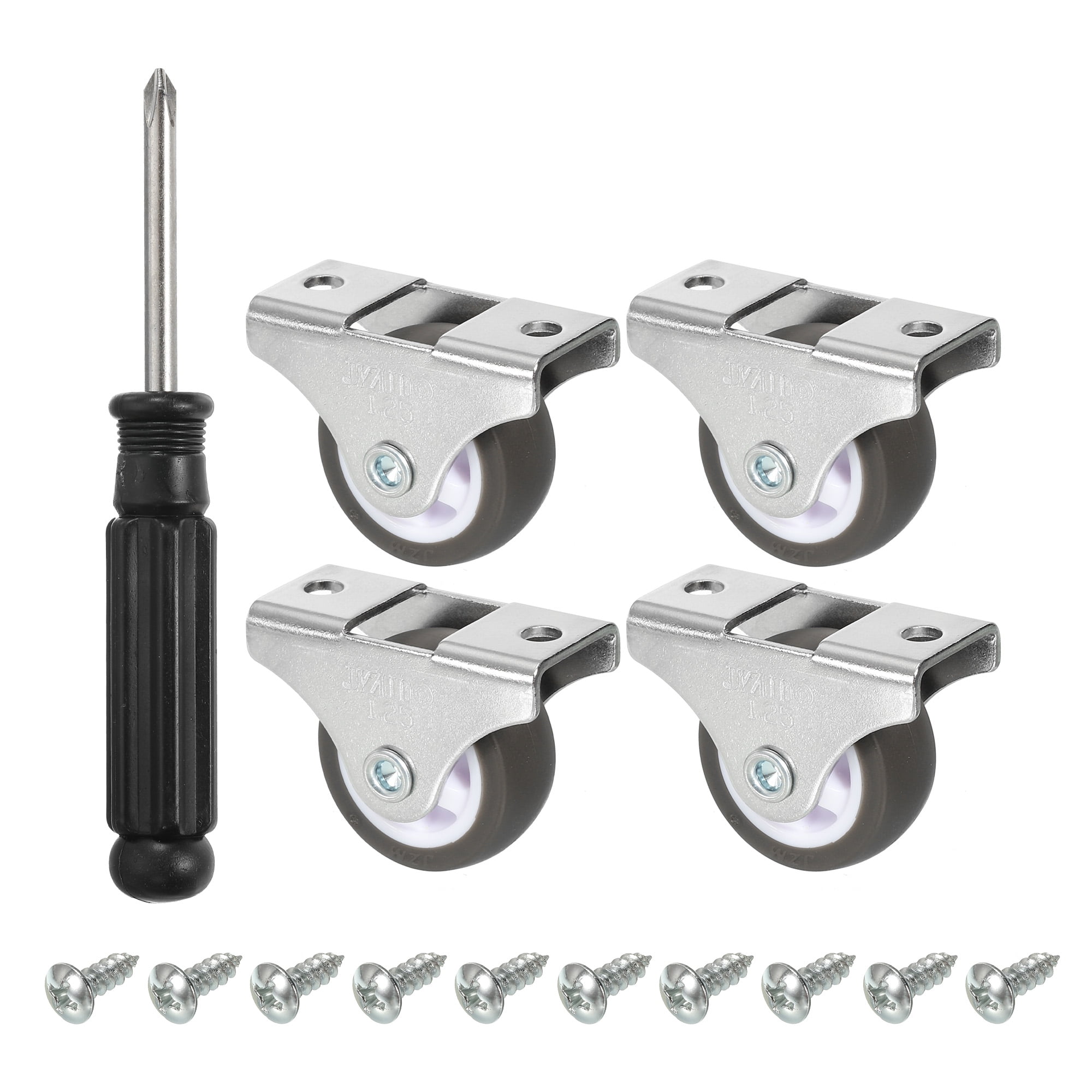 Mini Fixed Caster Wheel 1.25", 4 Pack TPE Rigid Roller with Metal Top ...
