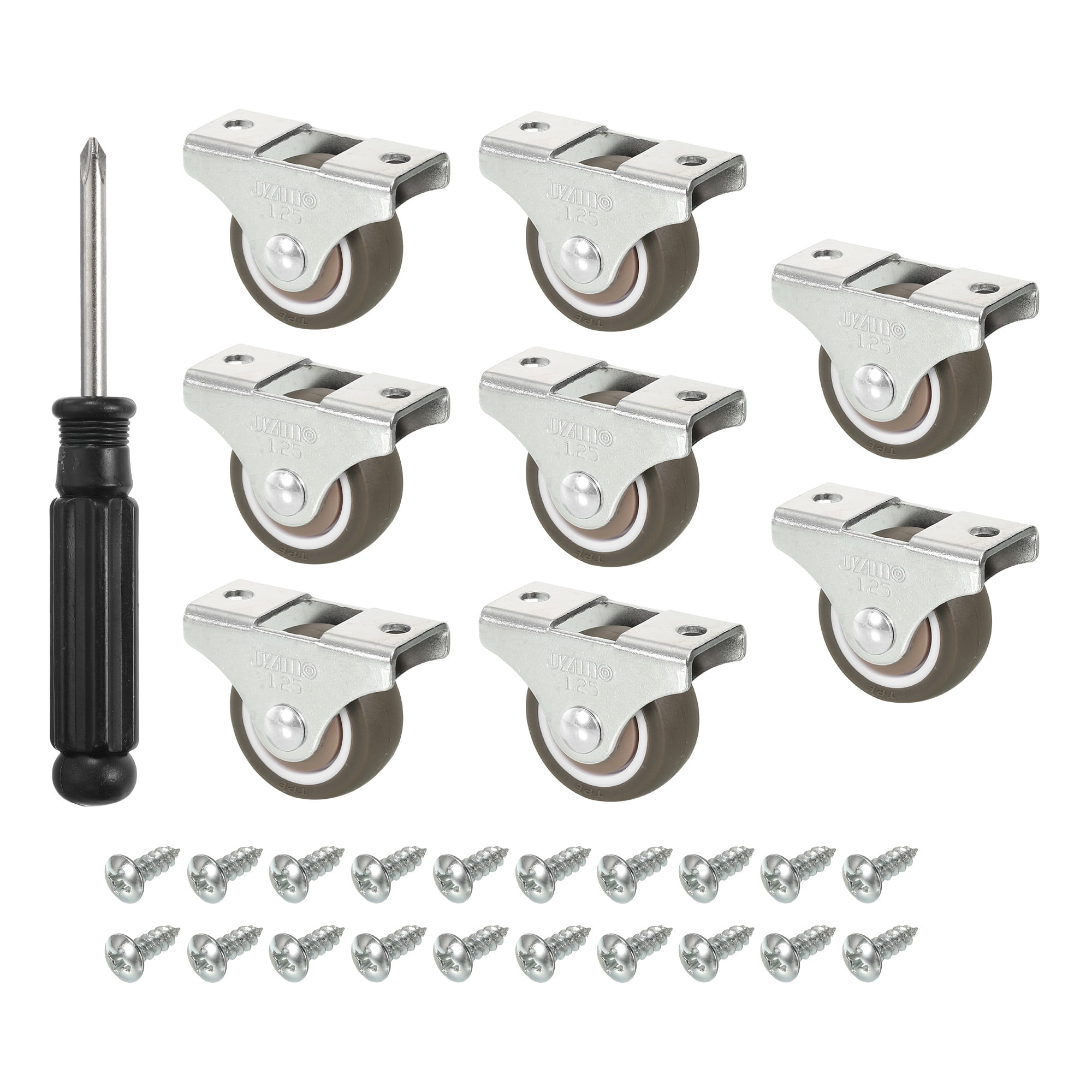 Mini Fixed Caster Wheel 1.25", 8 Pack TPE Rigid Roller with Bearing ...