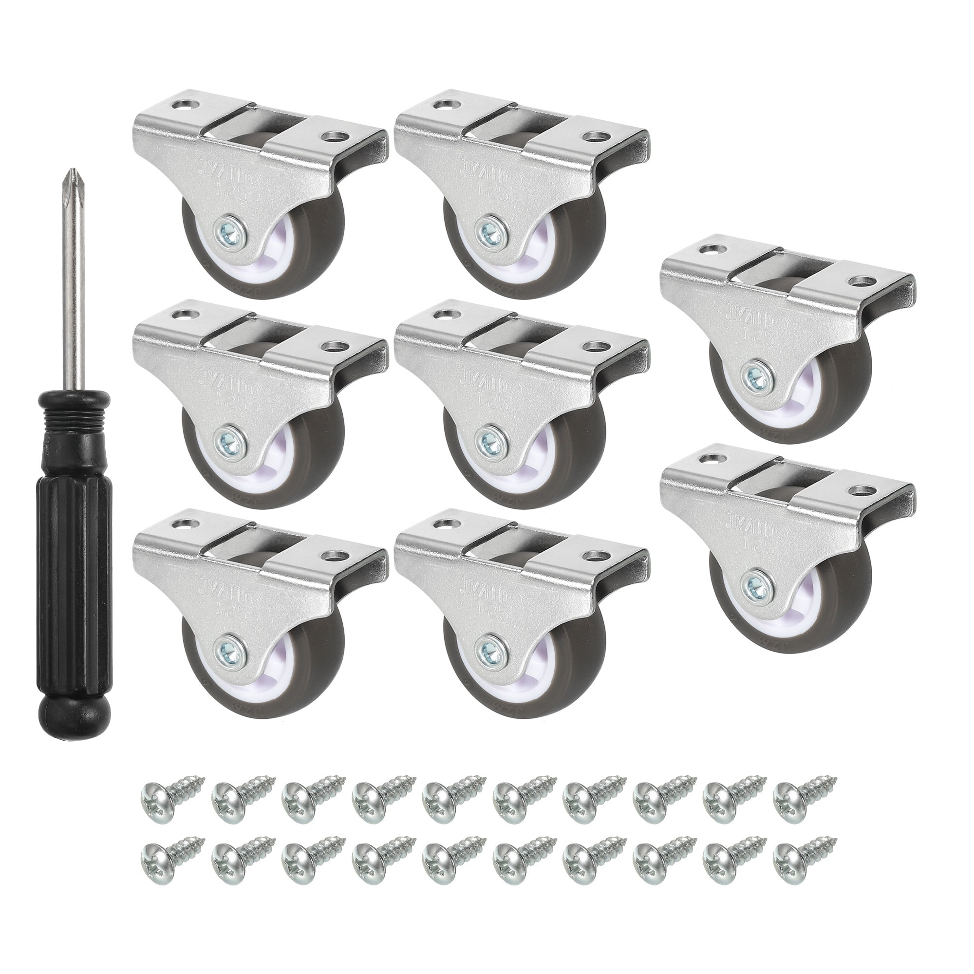 Mini Fixed Caster Wheel 1.25", 8 Pack TPE Rigid Roller with Metal Top ...