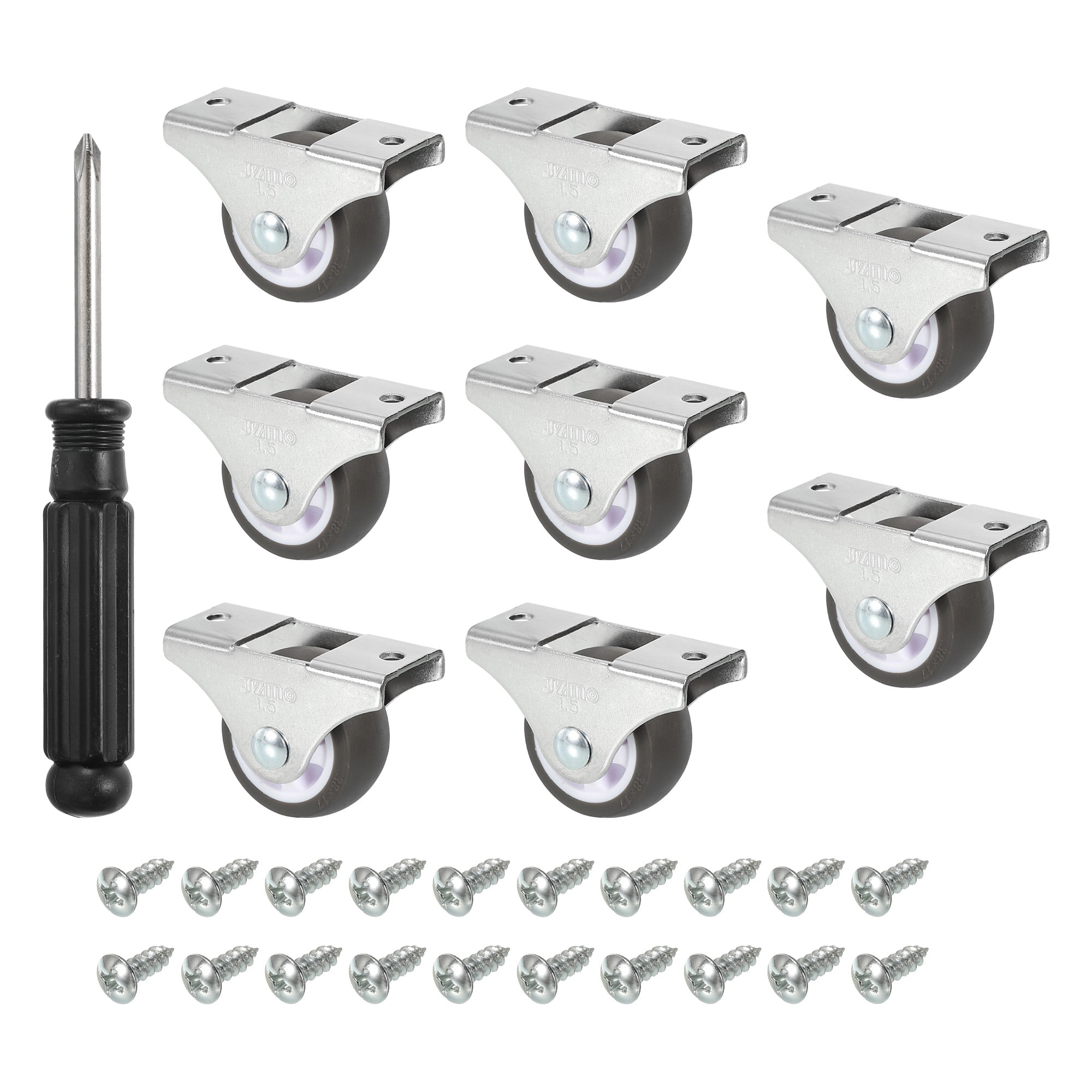 Mini Fixed Caster Wheel 1.5", 8 Pack TPE Rigid Roller with Metal Top ...