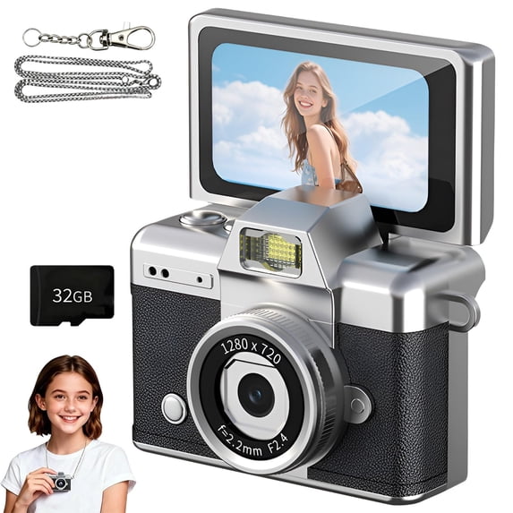 Mini Flip Screen Retro Camera Keychain, 1080P HD Portable Pocket ...