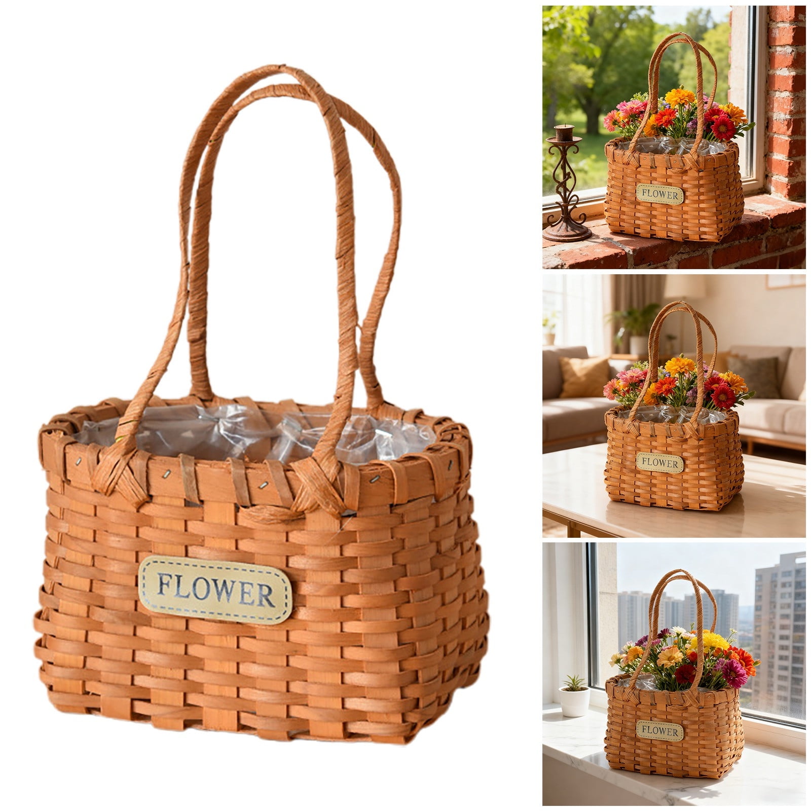 Mini Flower Basket with Handle, Hand Woven Straw Wicker Basket for ...