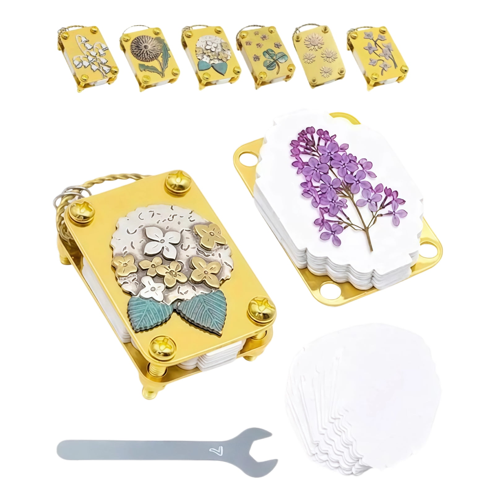 Mini Flower Press Kit Keychain, Portable Engraved Metal Flower Press ...