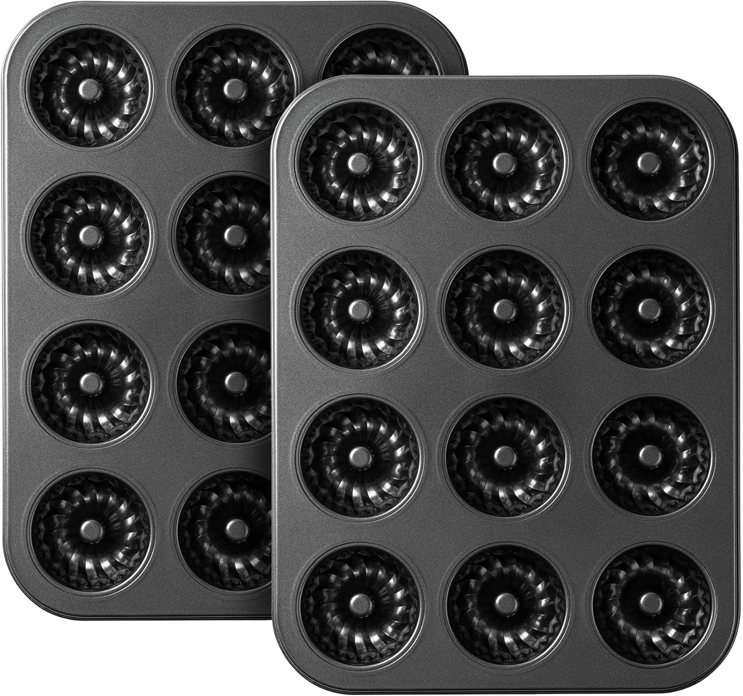 Set of 2 Mini Fluted Tube Cake Pans, 12 Cavity Carbon Steel Non-Stick ...