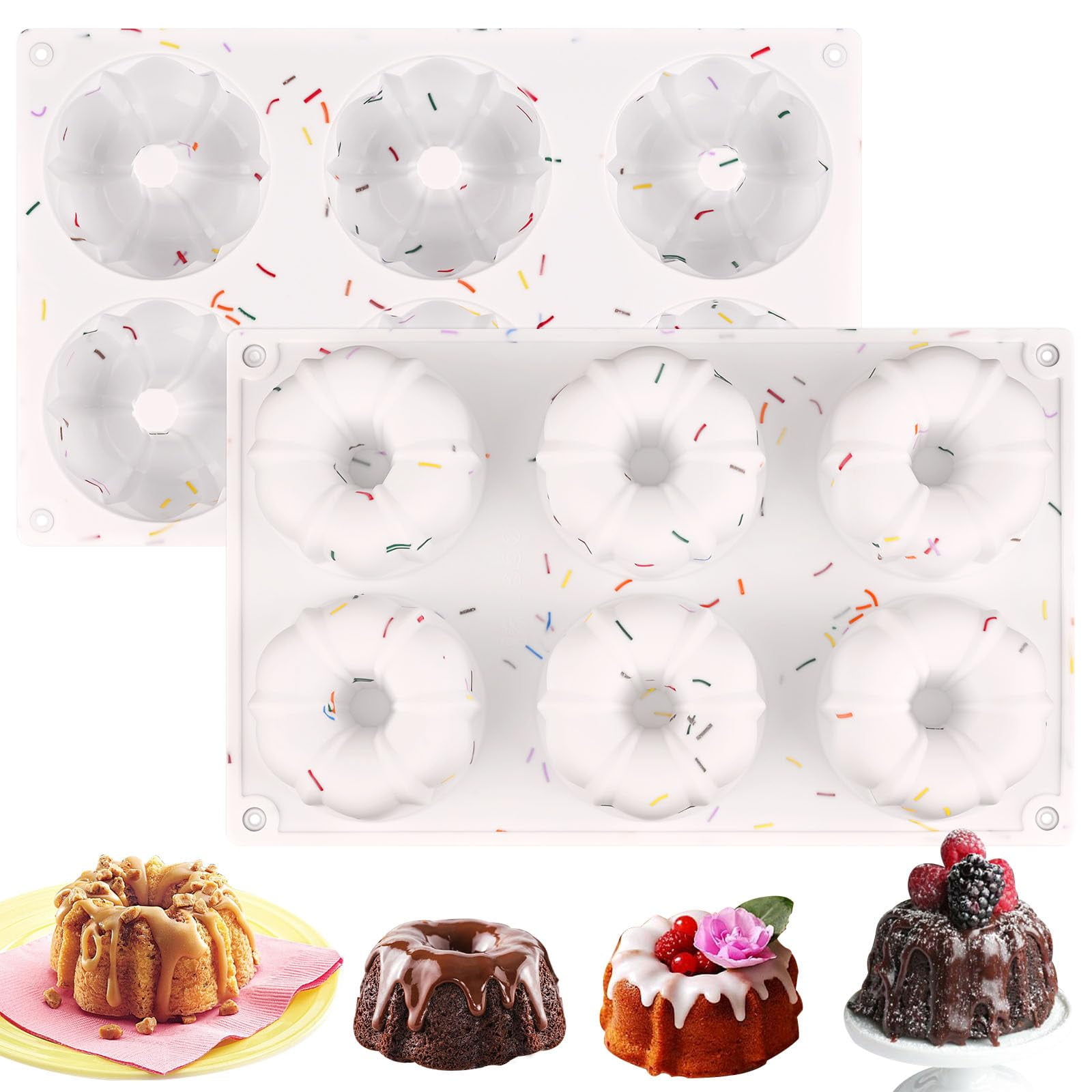 Mini Fluted Tube Cake Pan 6-Cavity, Non-Stick Silicone Baking Mold for ...