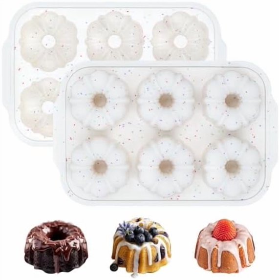 Mini Fluted Tube Cake Pans for Baking with Metal Reinforced Frame, 2Pcs ...
