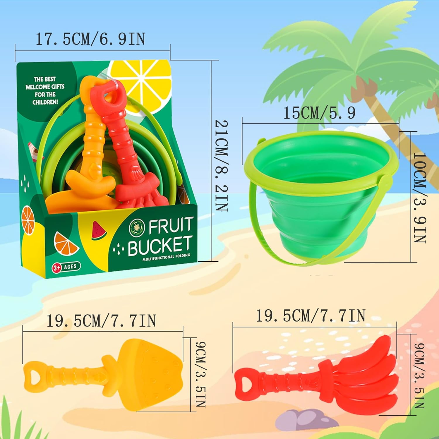 Mini Foldable Beach Bucket Toys Set For Kids & Toddlers,Collapsible ...