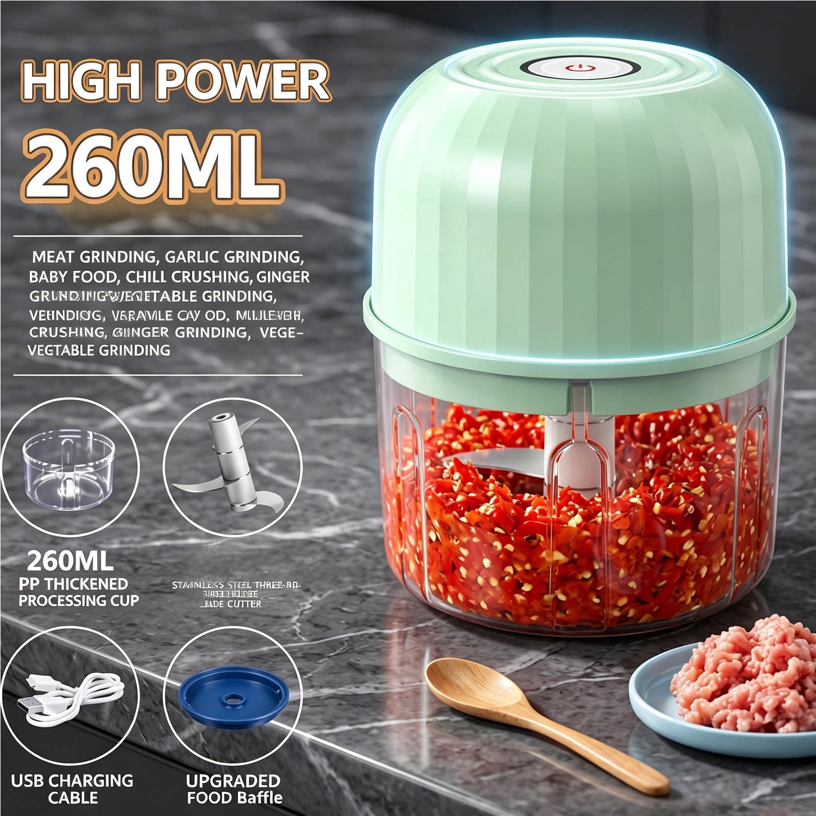 Mini Food Mincer, Compact Food Processor, USB Rechargeable Wireless ...