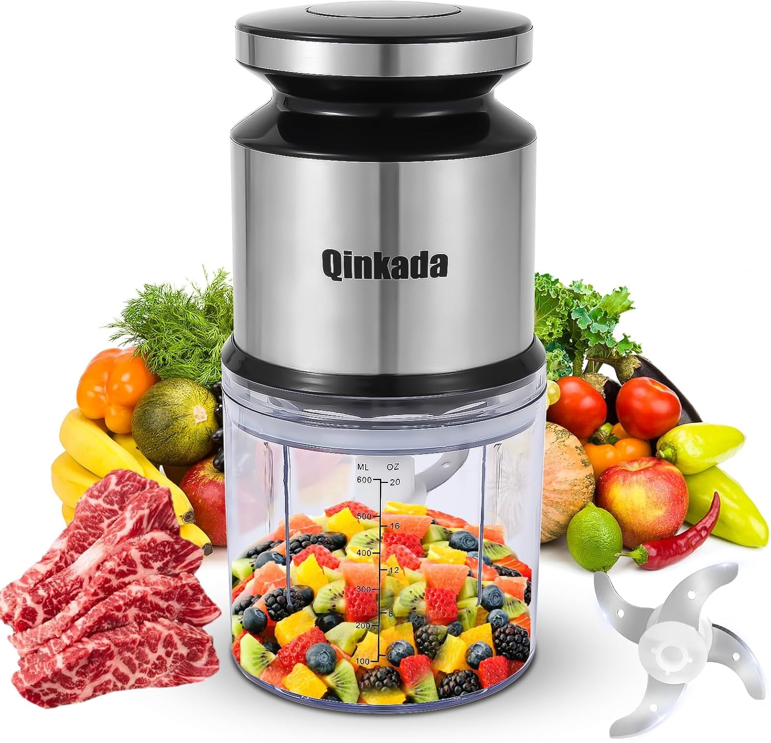 Mini Food Processor, 2.5 Cup/ 600 ML Baby Food Maker, 400 W Power ...