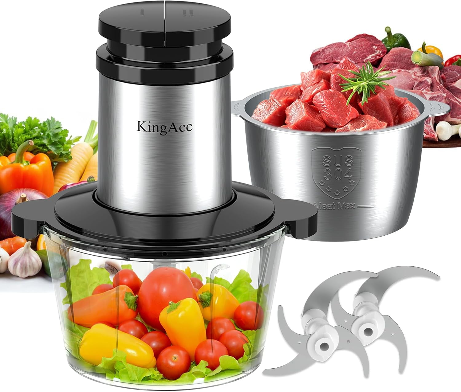 Mini Food Processor, 500w Small Electric Meat Grinder Chopper With 8 ...