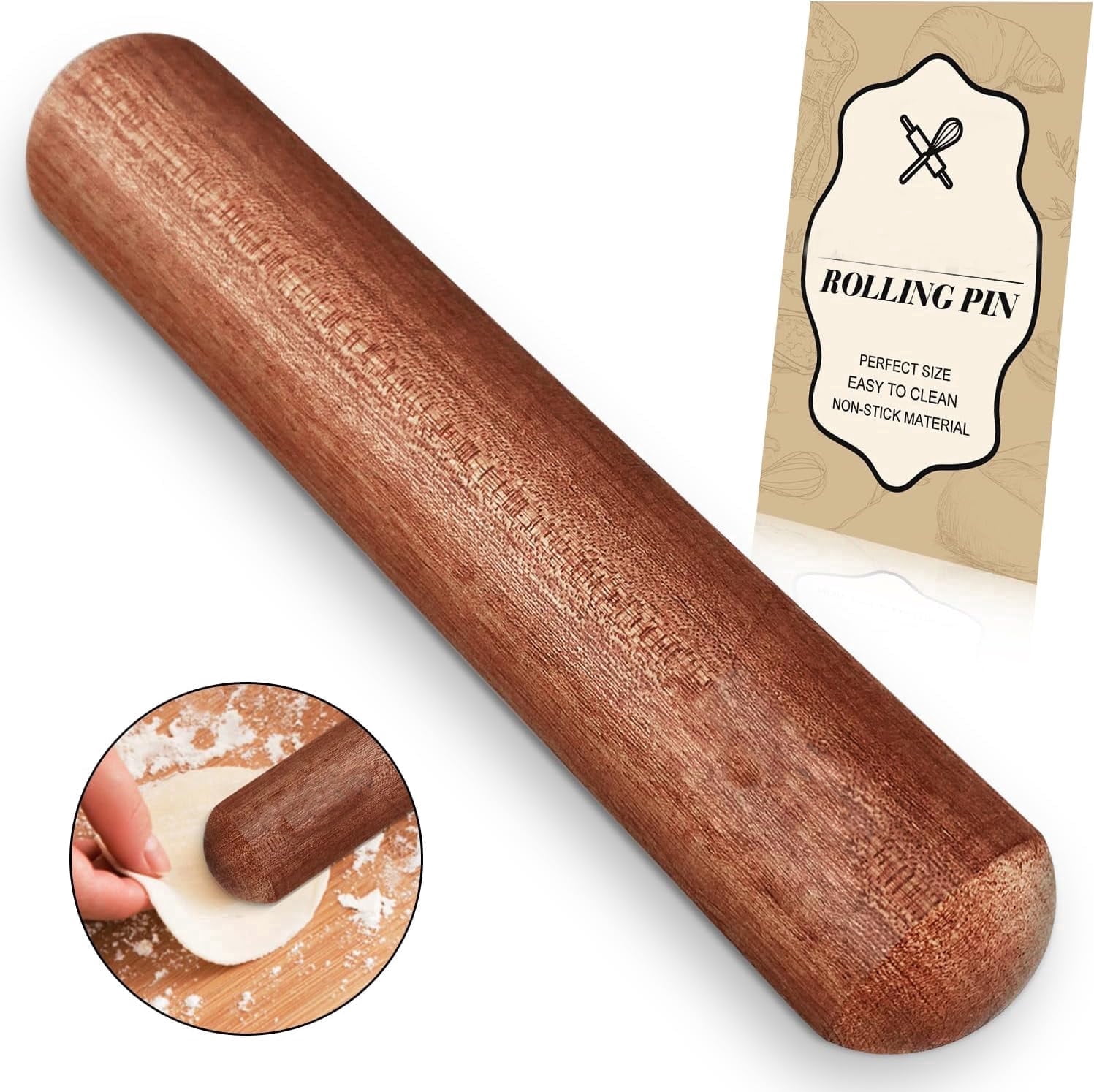 Season Time Rustic 8 Inch Non-stick Wood Mini French Rolling Pin ...