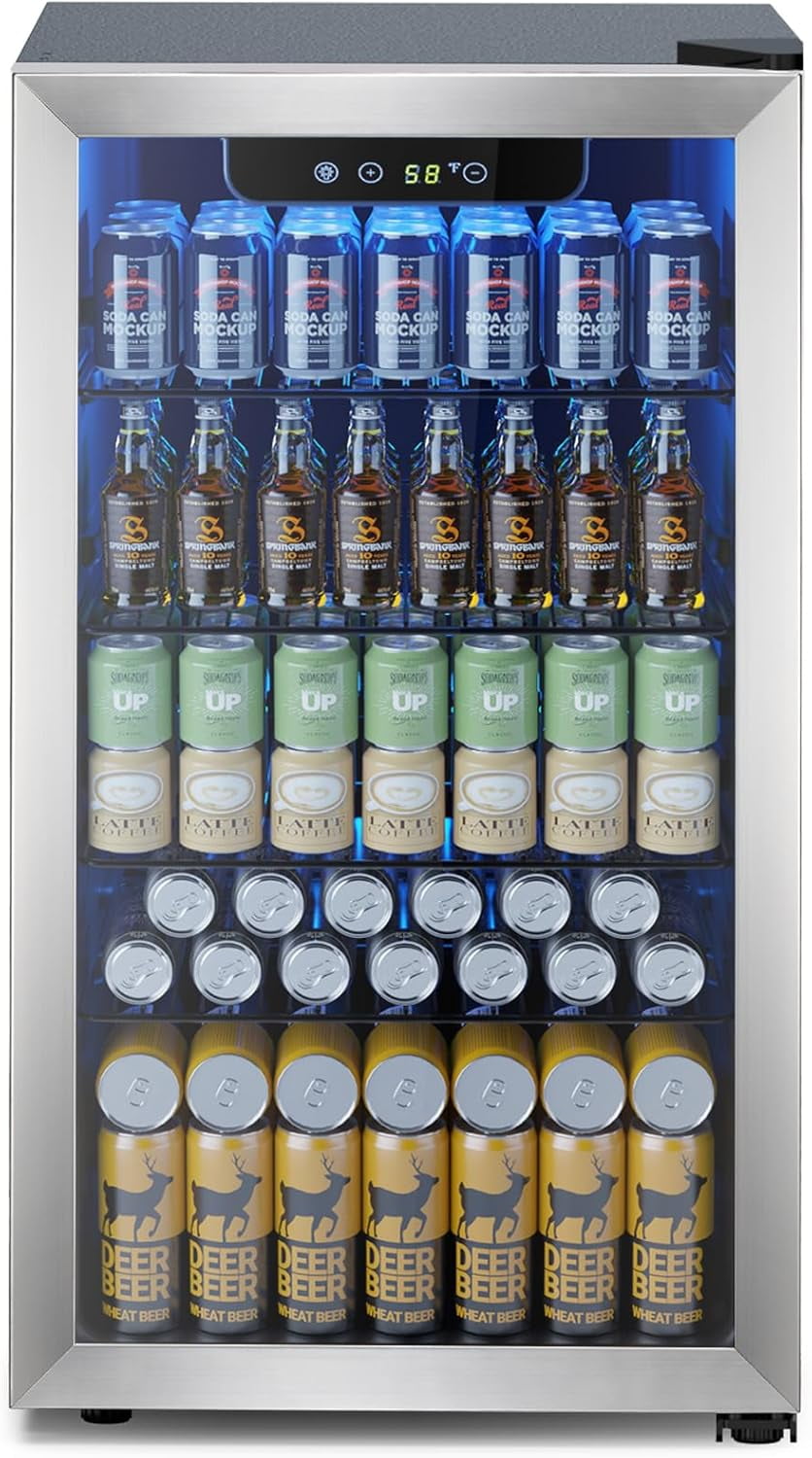 Mini Fridge 130 Can Beverage Refrigerator Cooler, 3.2 Cu.Ft Drink ...