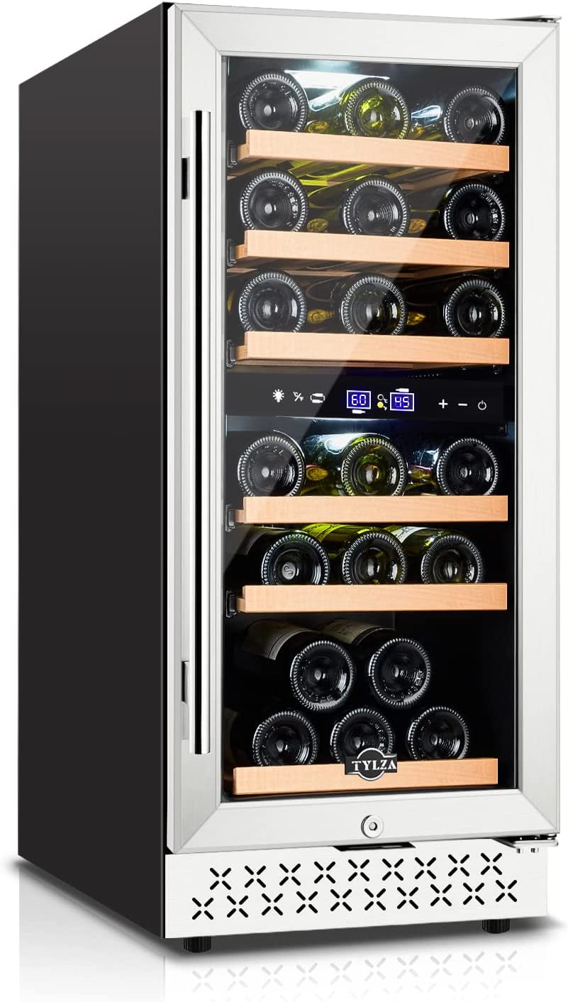 Mini Fridge 15 Inch Wine Cooler Under Counter, 30 Bottle Dual Zone Wine ...