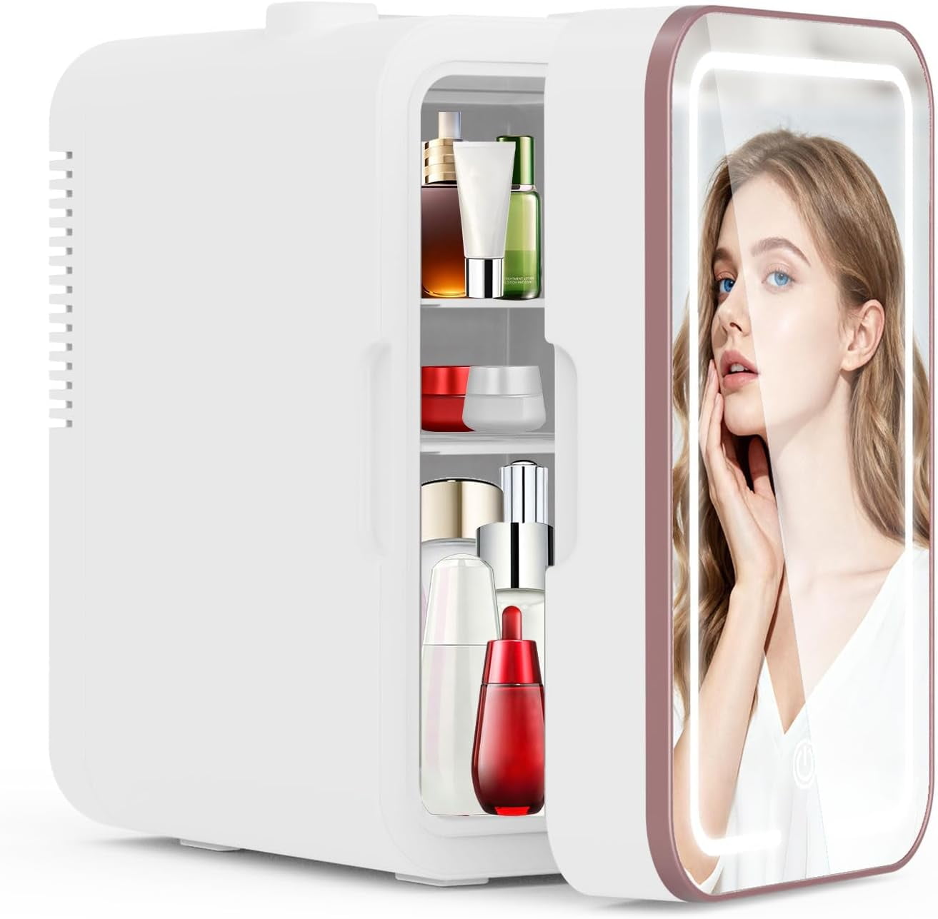 Mini Fridge for Bedroom, 6L Skincare with Dimmable LED Light Mirror ...