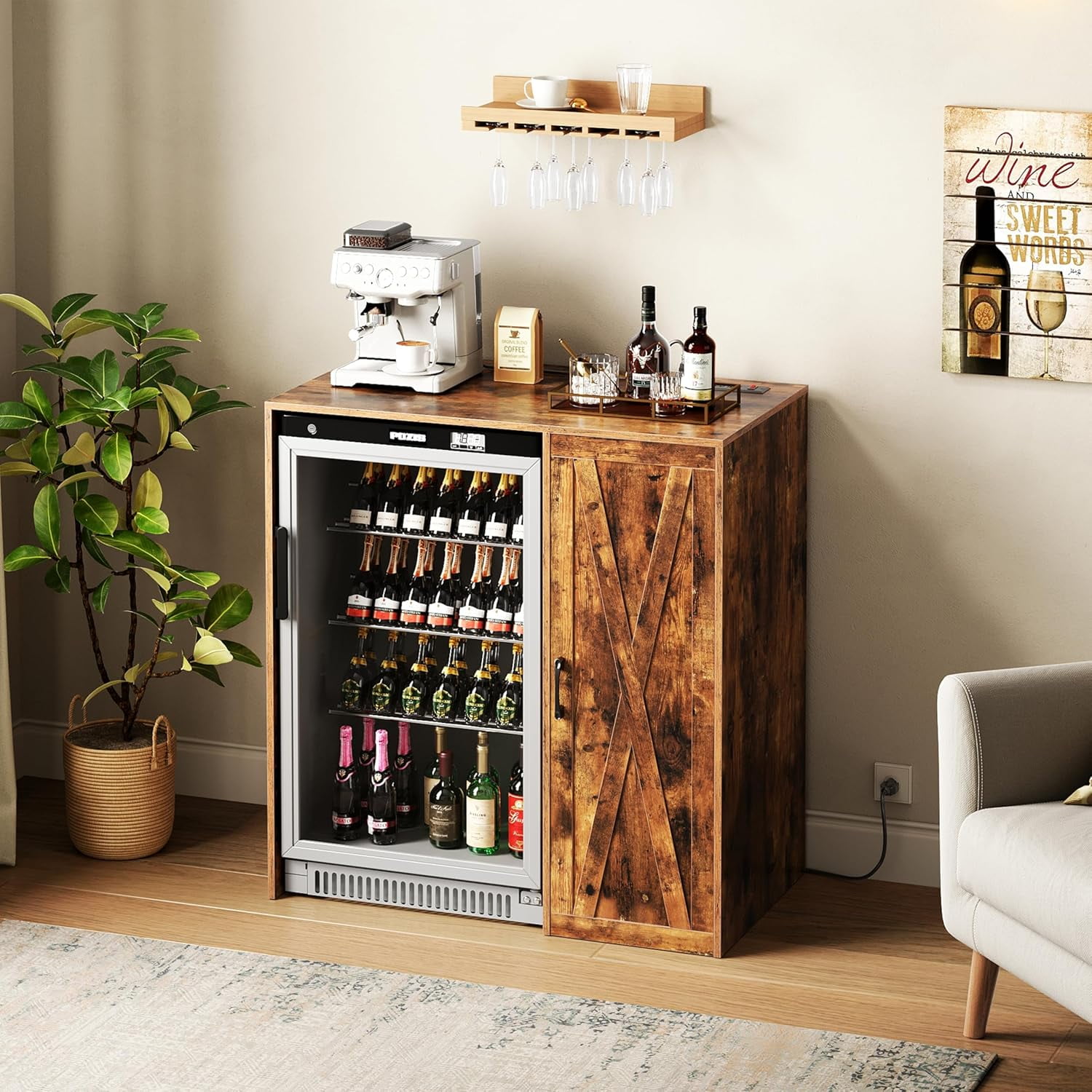 Mini Fridge Cabinet with Storage, Coffee Bar Cabinet with Power Outlet ...