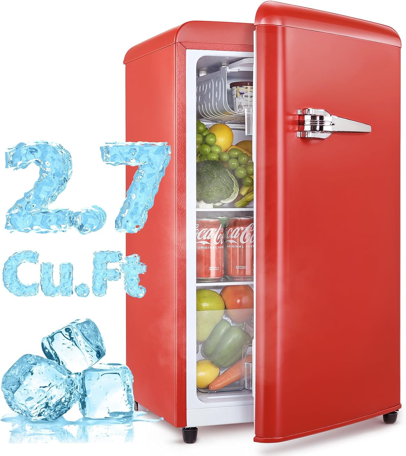 Mini Fridge with Freezer, 2.7 Cu.Ft Retro Single Door Small Compact ...