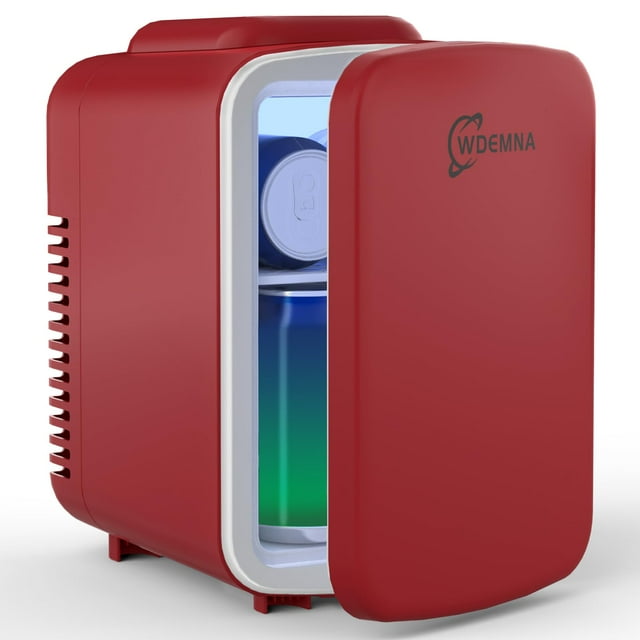 Mini Fridge Red, 4 Liter/6 Cans Skincare Fridge for Bedroom, 110V AC ...