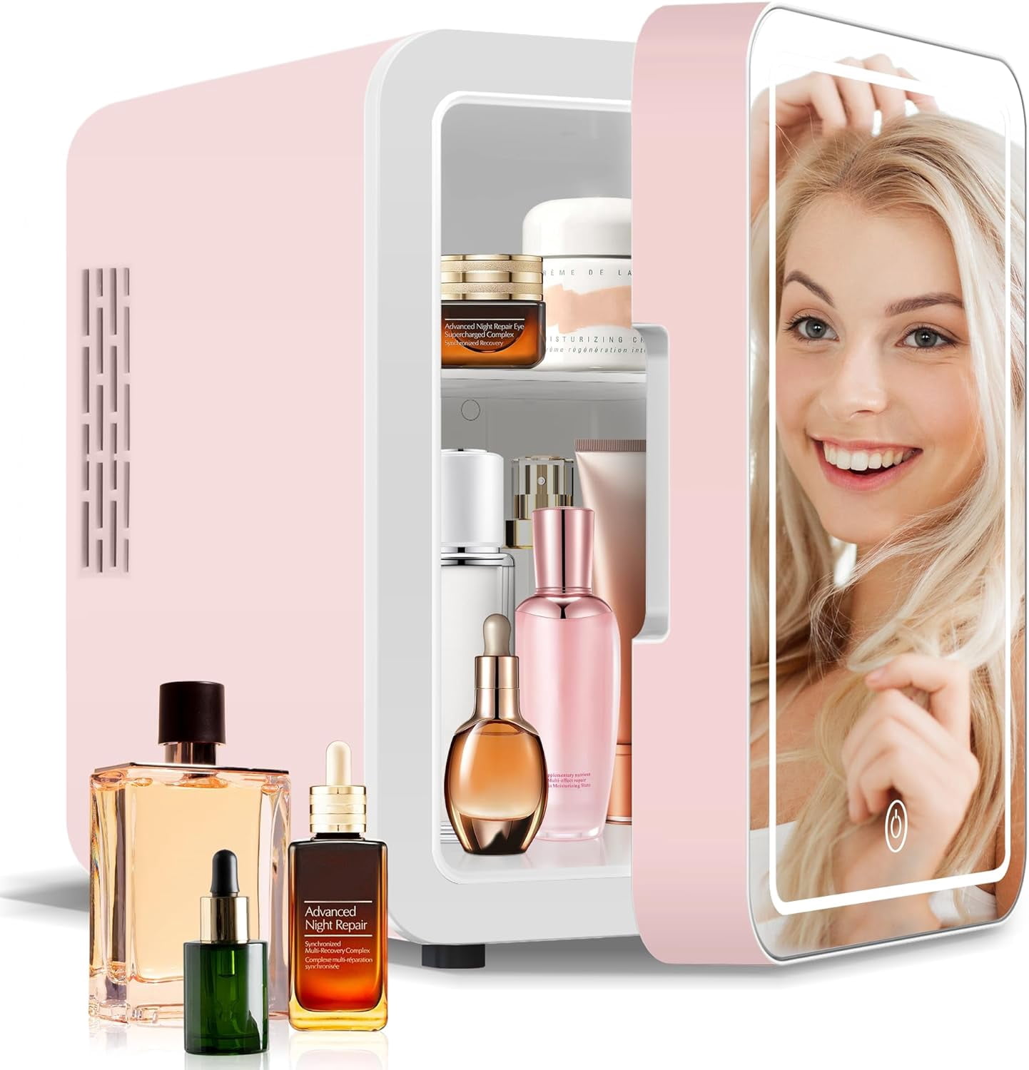 Mini Fridge Skincare with Dimmable LED Light Mirror, 4L/6Can Mini ...