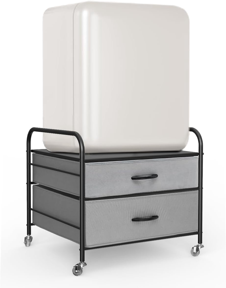 Mini Fridge Stand, 2 Drawers Organization Rolling Cart for Mini Fridge ...
