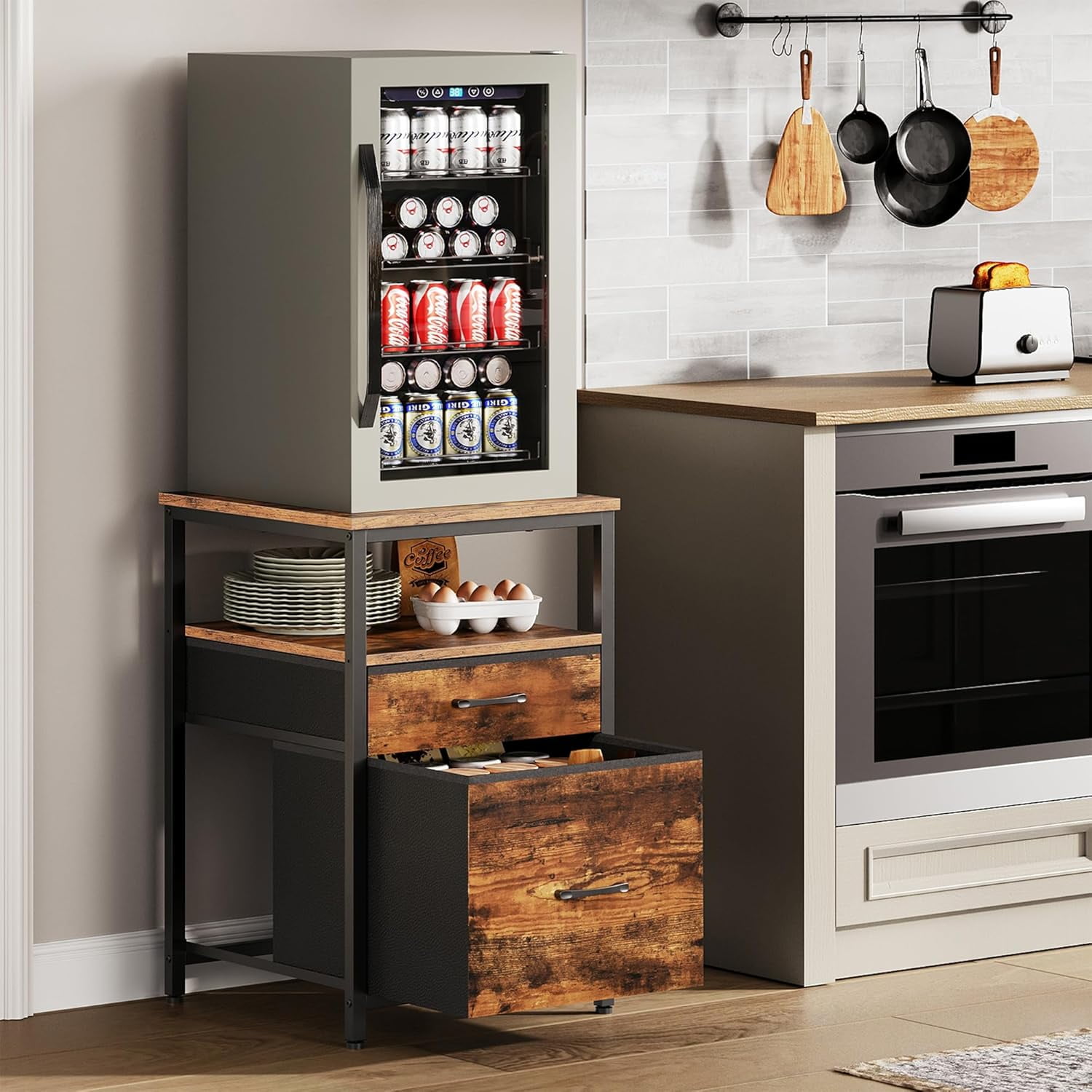 Mini Fridge Stand with 3 Storage, Mini Fridge Cabinet, Beverage Fridge ...