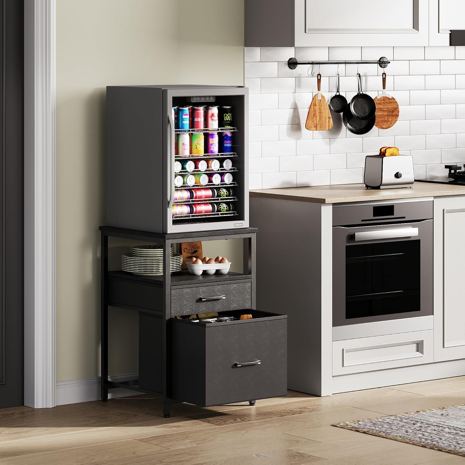 Mini Fridge Stand with 3 Storage, Mini Fridge Cabinet, Beverage Fridge ...