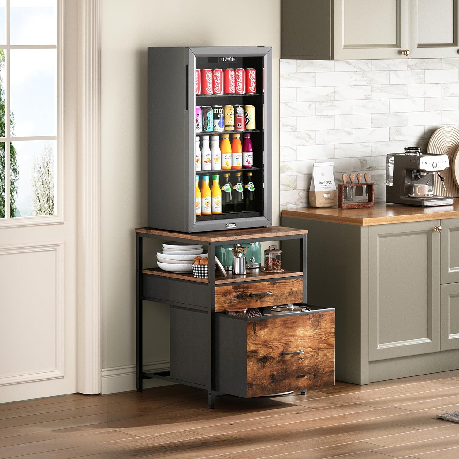 Mini Fridge Stand with 3 Storage, Mini Fridge Cabinet, Beverage Fridge ...