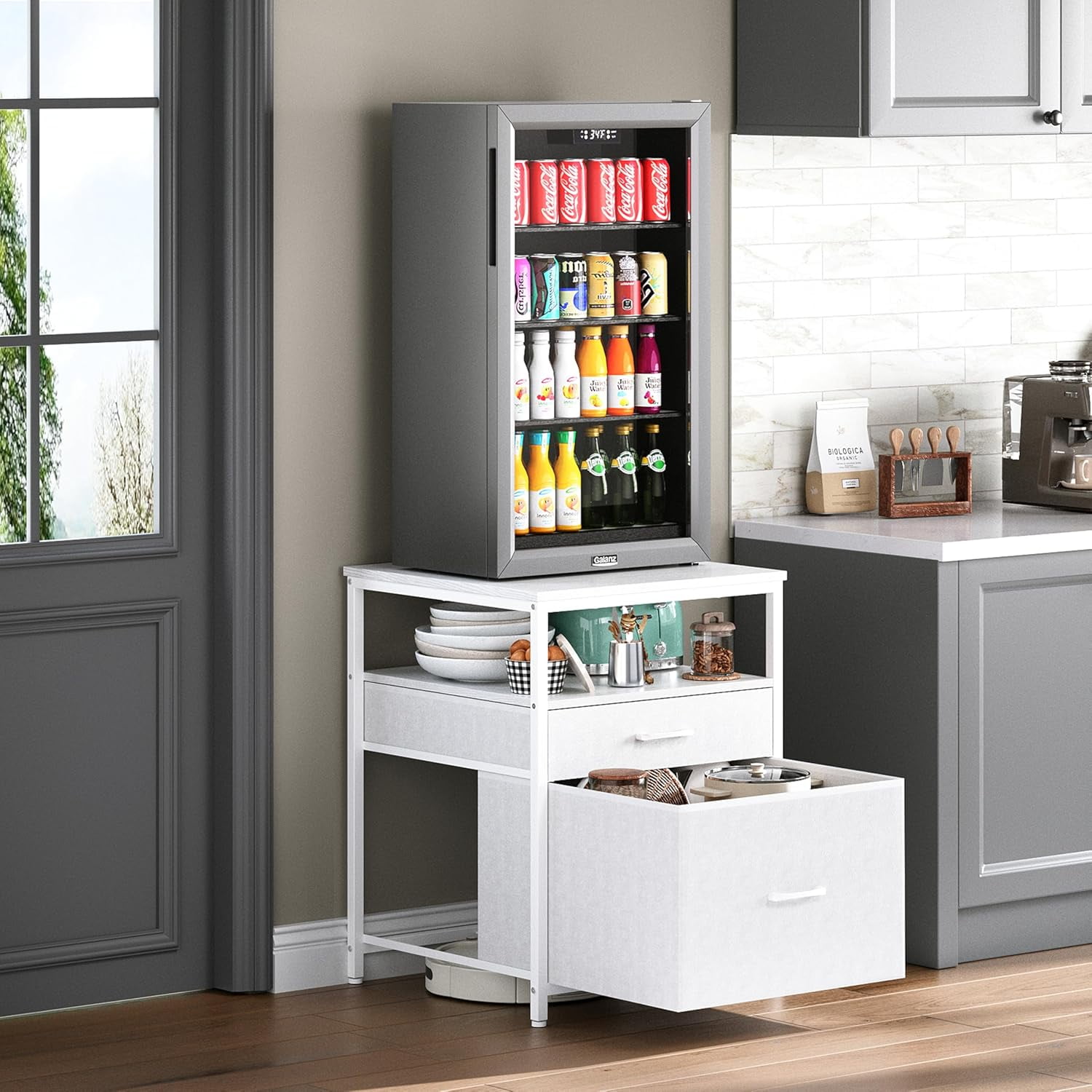Mini Fridge Stand with 3 Storage, Mini Fridge Cabinet, Beverage Fridge ...