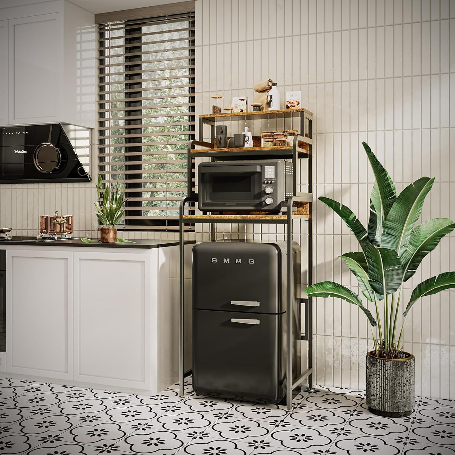 Mini Fridge Stand 4-Tier with Storage, Microwave Oven Stand & Bakers ...