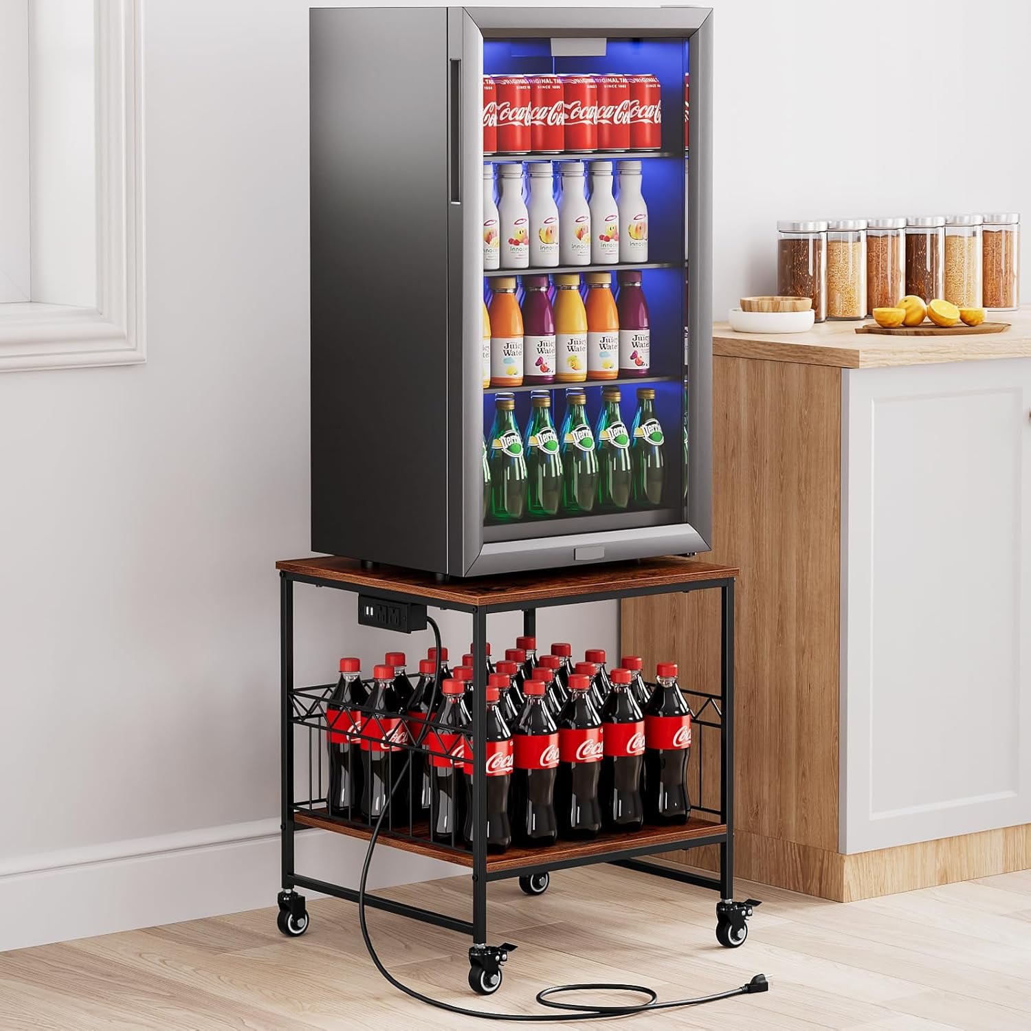 Mini Fridge Stand Cart - 220 LBS Capacity with Charging Station, Heavy ...