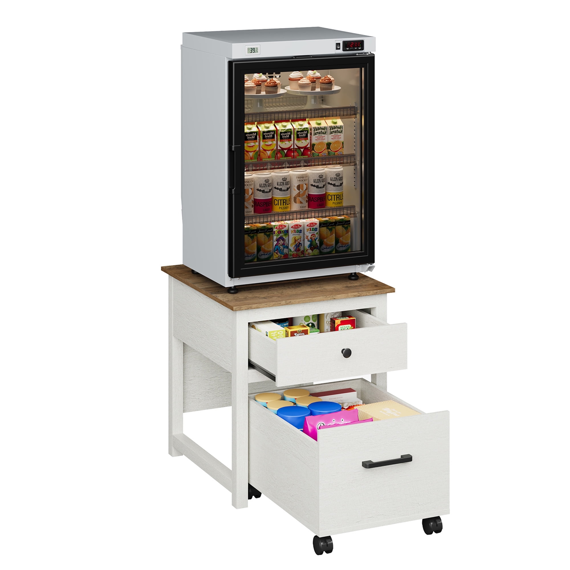 Mini Fridge Stand with Drawer, Duty Mini Fridge Table with Wheels, Easy ...