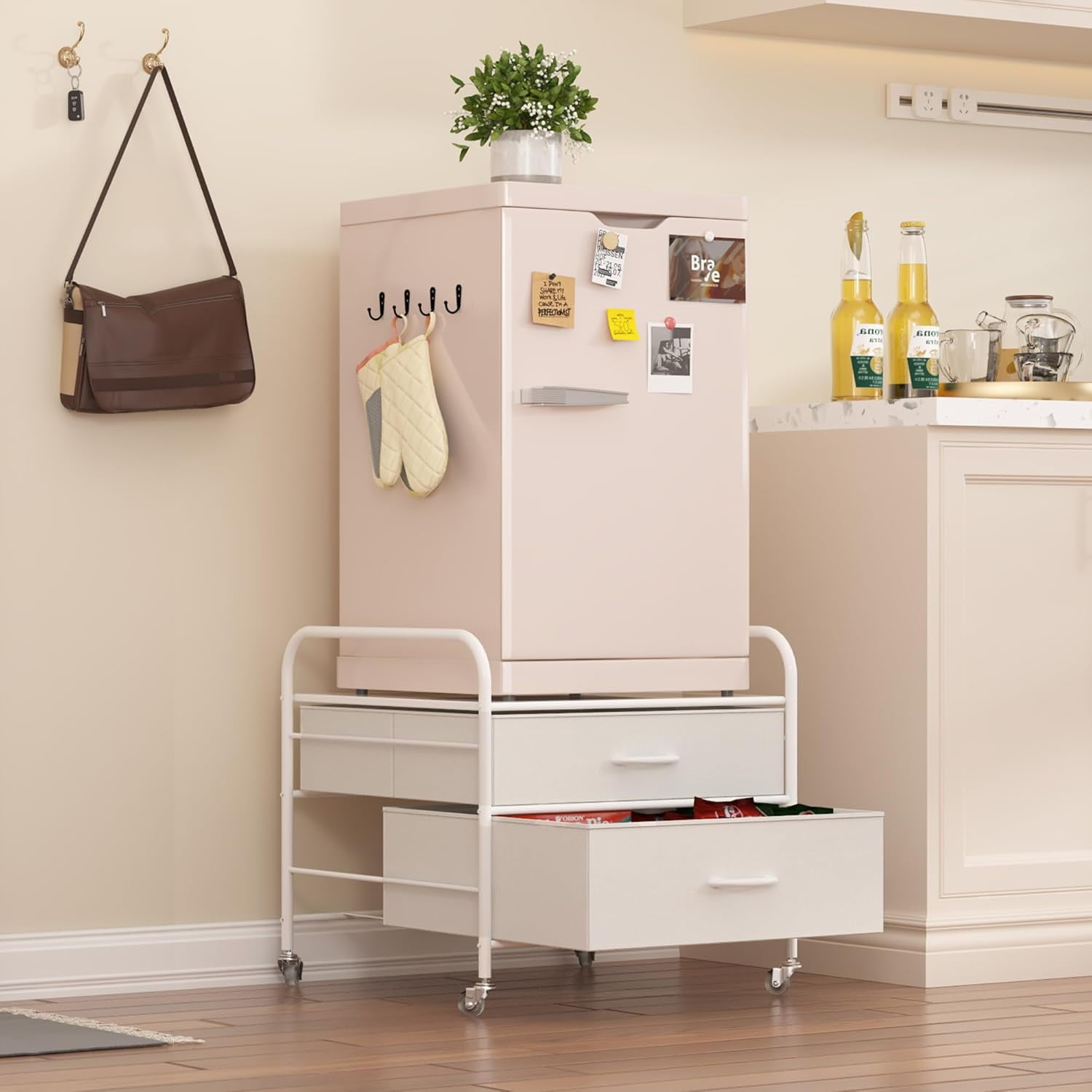 Mini Fridge Stand, Fridge Stand with Storage, 2 Drawer Fridge Cart ...