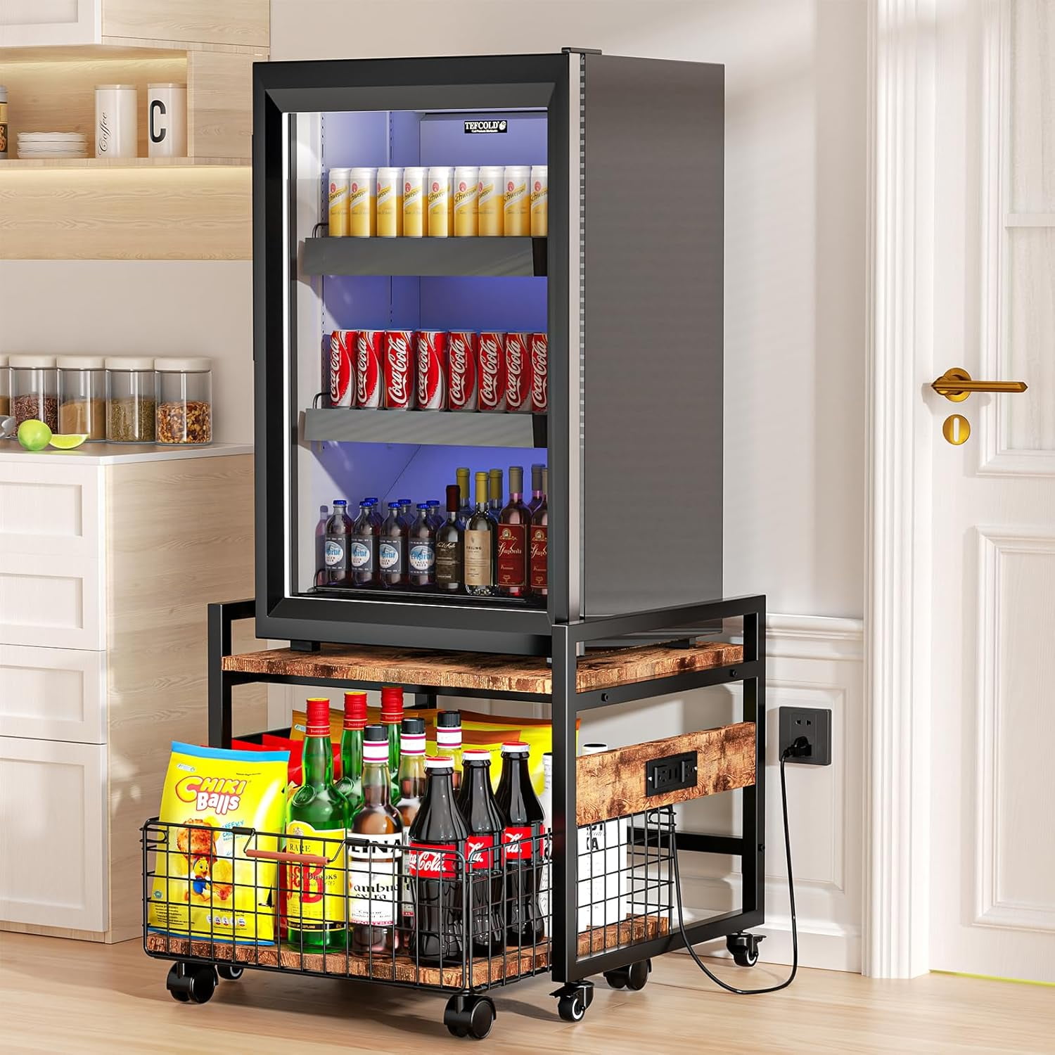 Mini Fridge Stand with Large Storage Wheels Socket Mini Fridge Table ...