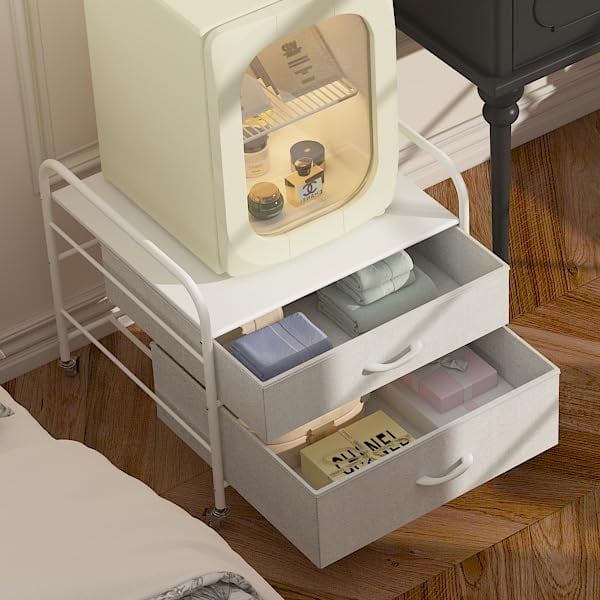 Mini Fridge Stand, Fridge Stand with Storage, 2 Drawer Fridge Cart ...