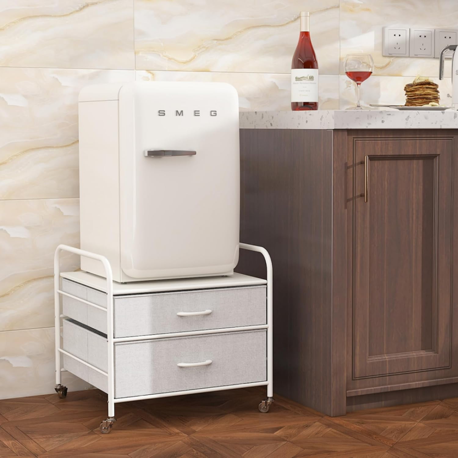 Mini Fridge Stand with Storage, 120LBS Mini Fridge Table, 2 Drawer ...
