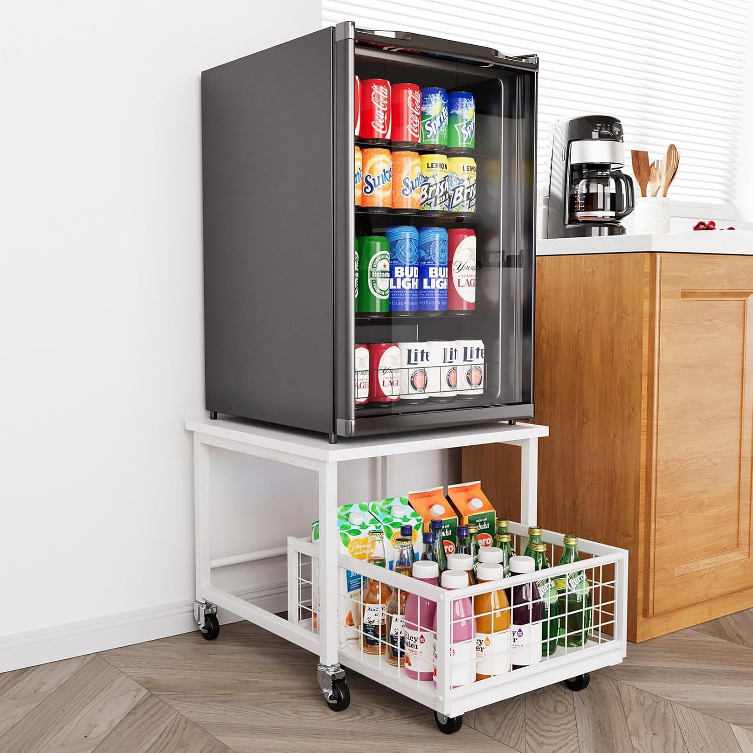 Mini Fridge Stand with Storage, 19.7" W x 19.7" D Heavy Duty Mobile ...