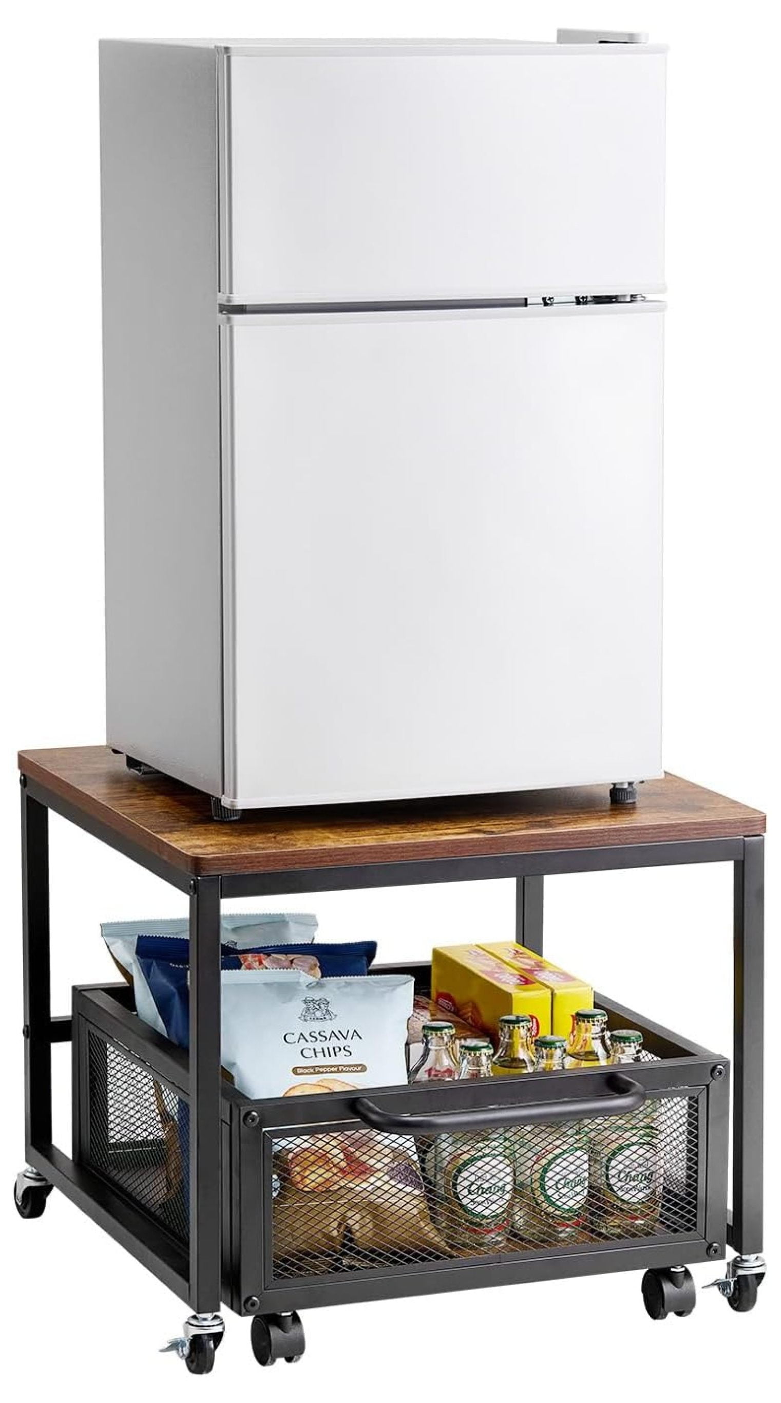 Mini Fridge Stand with Storage, 198lbs Capacity, Movable Cart & Wheels ...