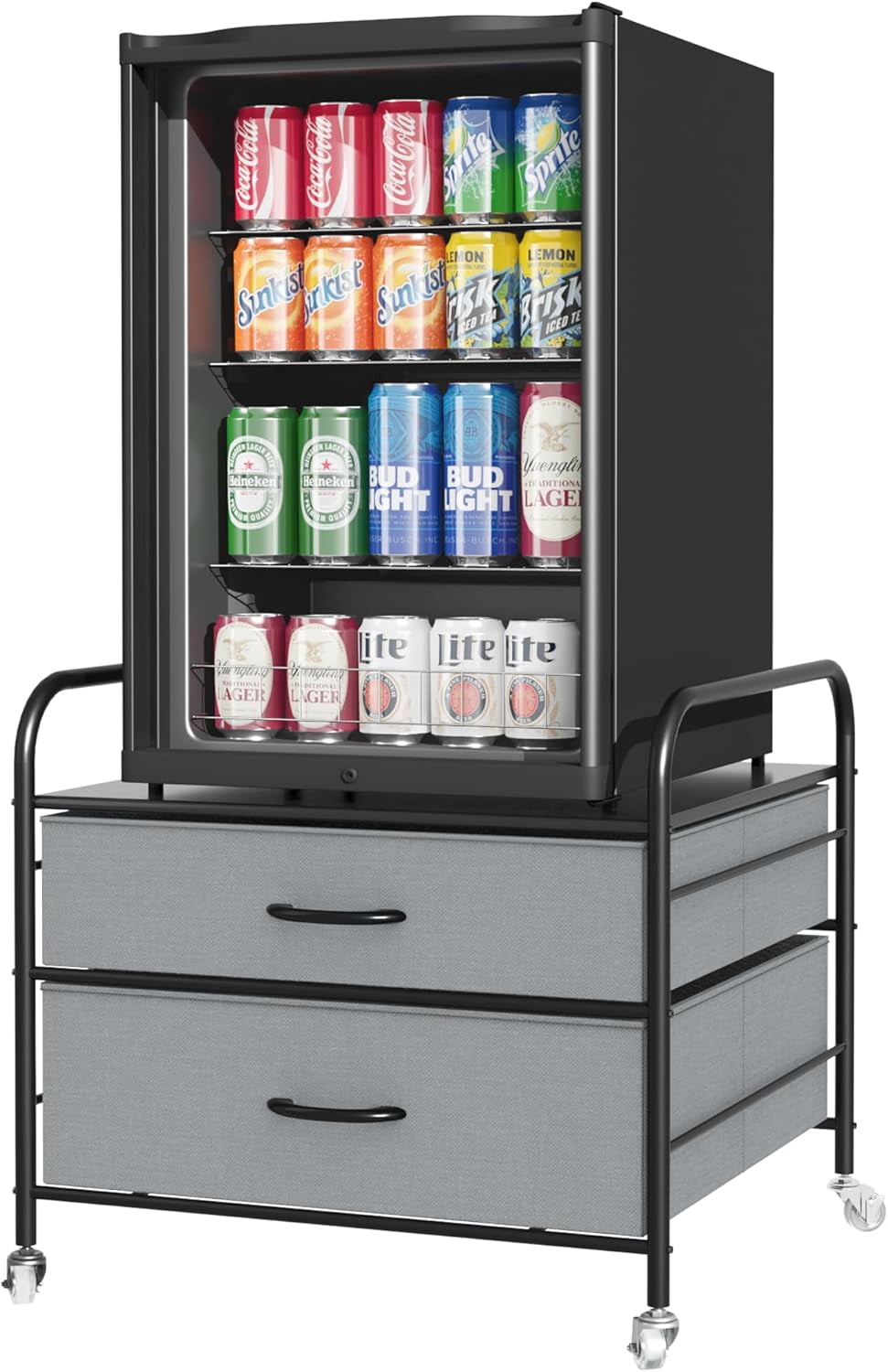 Mini Fridge Stand with Storage, 2 Drawer Fridge Organizer with Metal ...