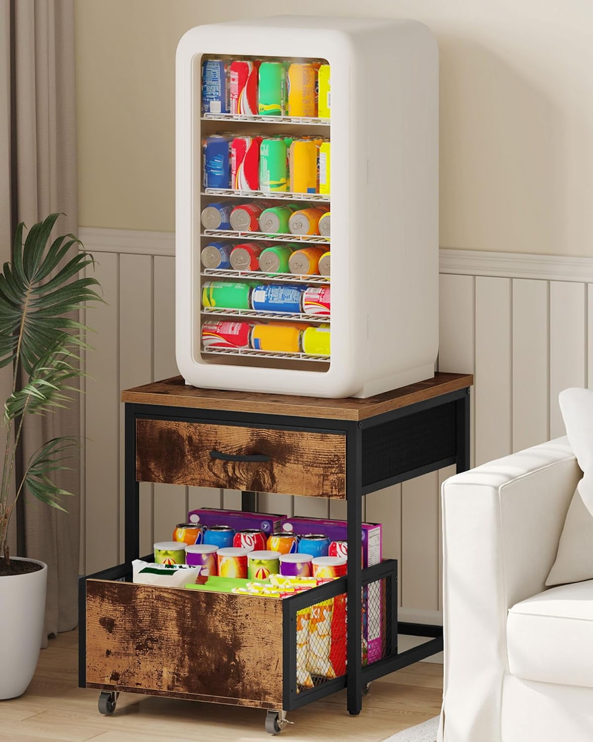 Mini Fridge Stand with Storage, 20 Inch Square End Table with Drawer ...