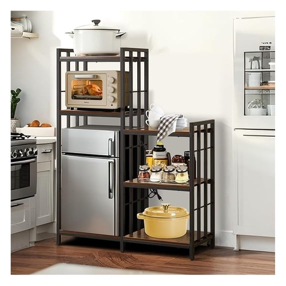 Mini Fridge Stand with Storage,6-Tier Adjustable Bakers Rack with Power ...