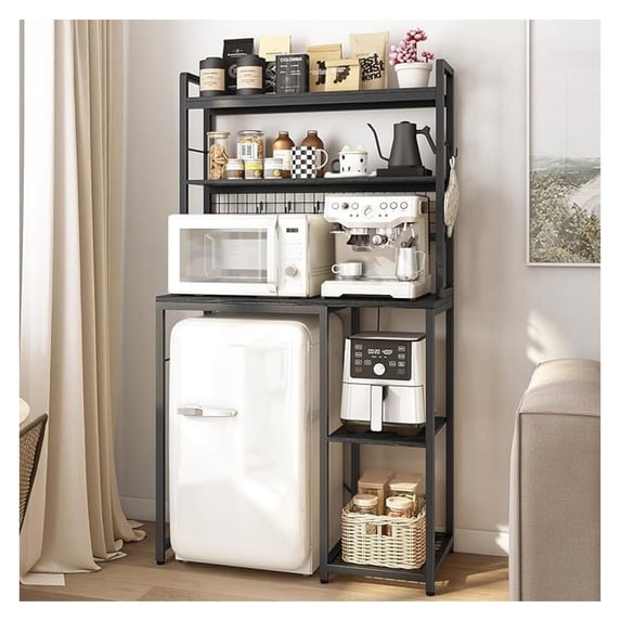 Mini Fridge Stand with Storage, Black Mini Fridge and Microwave Storage ...