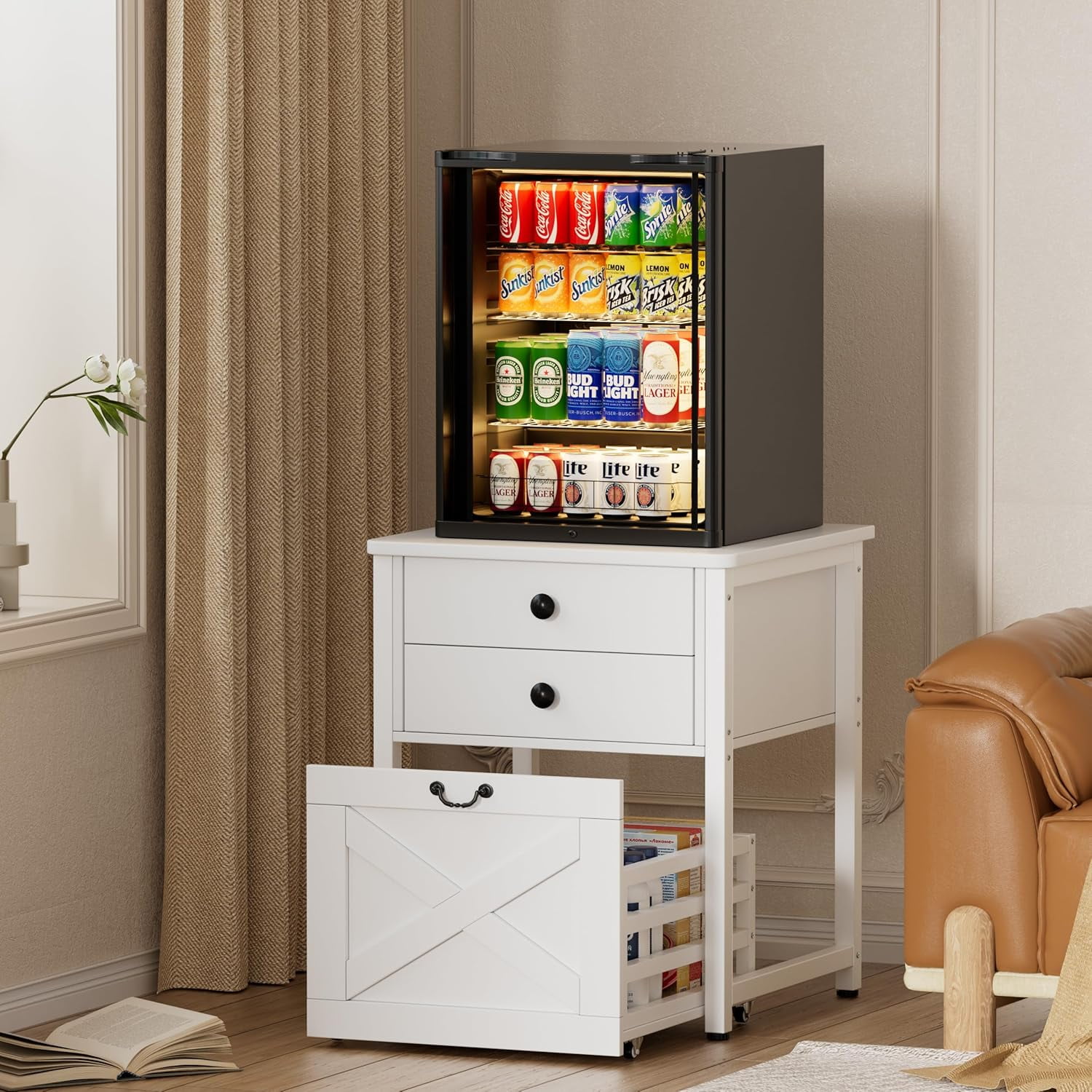 Mini Fridge Stand with Storage Drawer Basket,22'' Mobile Heavy Duty ...