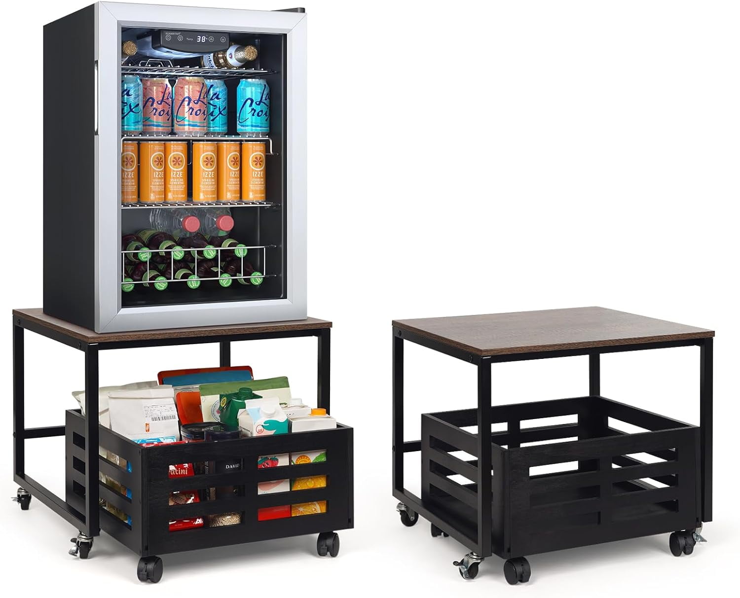 Mini Fridge Stand With Storage Drawer Basket, Mobile Small Refrigerator ...