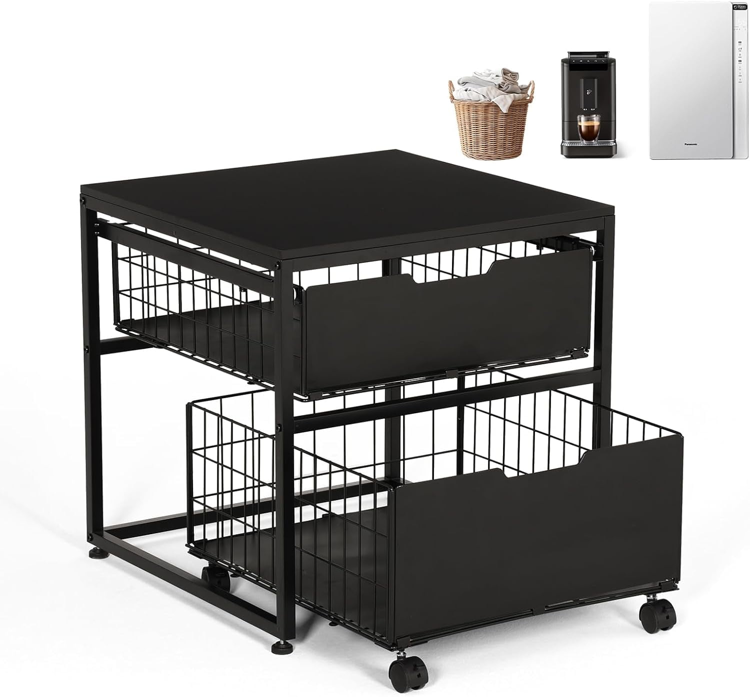 Mini Fridge Stand with Storage Drawer, Small Refrigerator Cart with ...